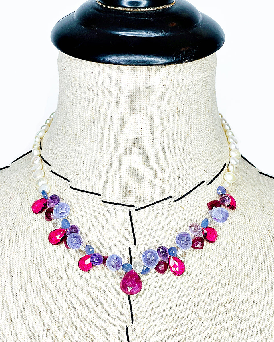 Ruby, Tanzanite, Tourmaline Quartz and Freshwater Pearl Cluster ...